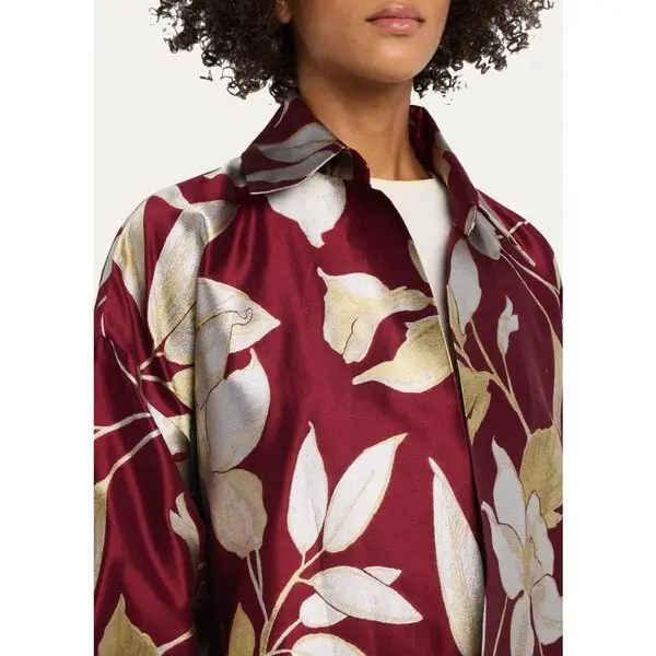Eskandar Sloped Shoulder Wide A-line Open Jacket With Collar 3/4 Length