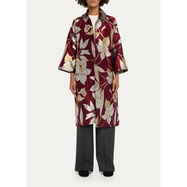 Eskandar Sloped Shoulder Wide A-line Open Jacket With Collar 3/4 Length