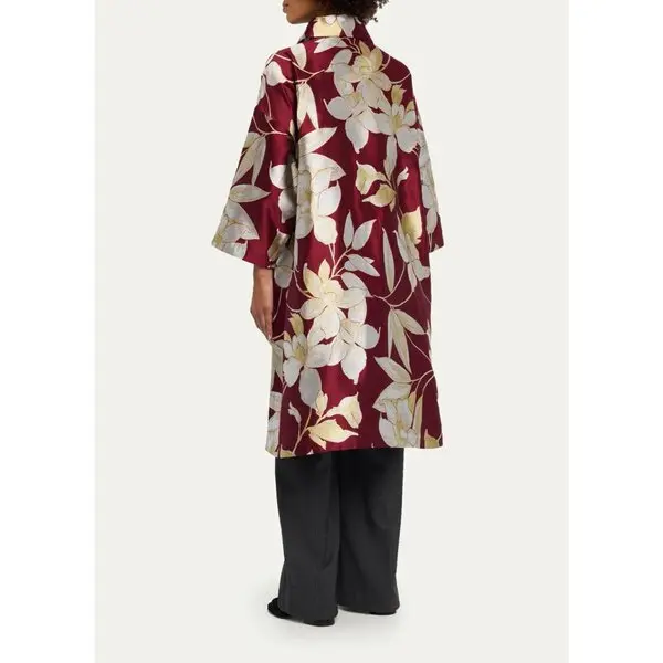 Eskandar Sloped Shoulder Wide A-line Open Jacket With Collar 3/4 Length