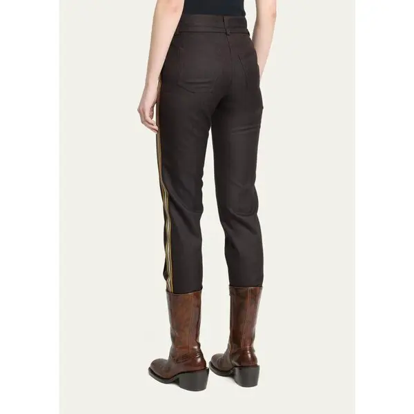 Dries Van Noten Side-stripe Herringbone Wool Straight-leg Pants With Belt