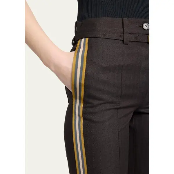 Dries Van Noten Side-stripe Herringbone Wool Straight-leg Pants With Belt
