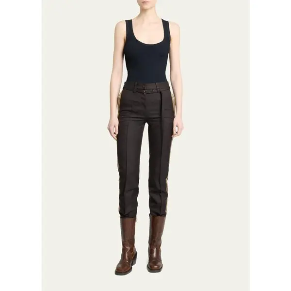 Dries Van Noten Side-stripe Herringbone Wool Straight-leg Pants With Belt