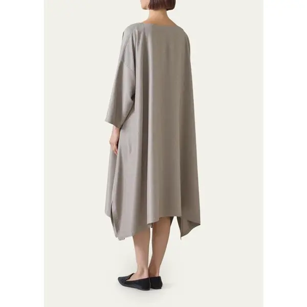 Eskandar Midweight Silk Plissé Dps Scoop Neck Dress