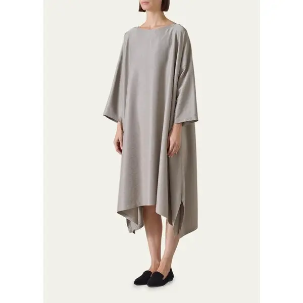 Eskandar Midweight Silk Plissé Dps Scoop Neck Dress