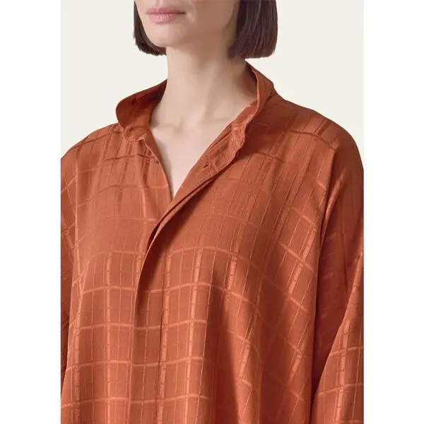 Eskandar Jacquard Silk Satin Shirt - Rust