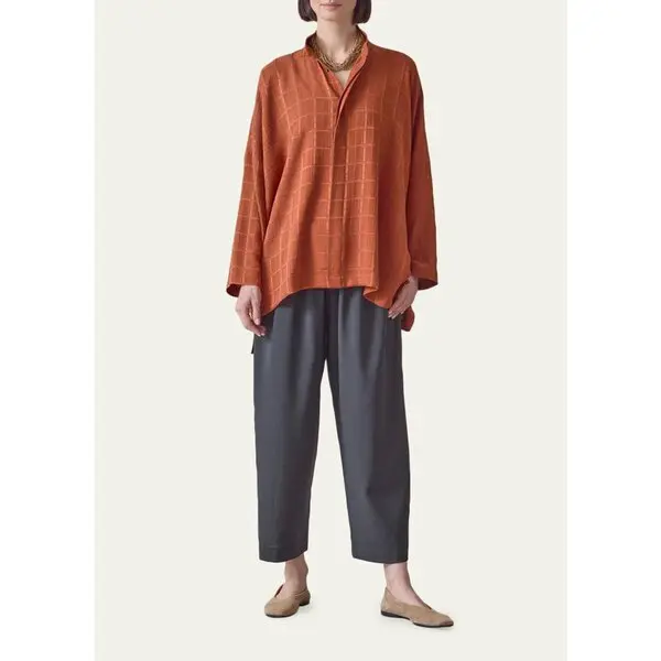 Eskandar Jacquard Silk Satin Shirt - Rust