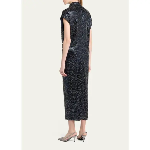 Giorgio Armani Sequined Cap-sleeve Gathered Dress