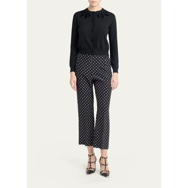 Valentino Garavani Velvet Bow Wool Crewneck Cardigan