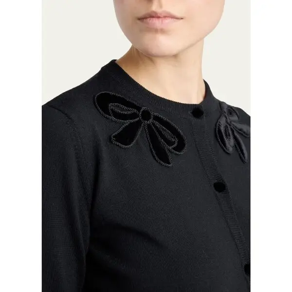 Valentino Garavani Velvet Bow Wool Crewneck Cardigan