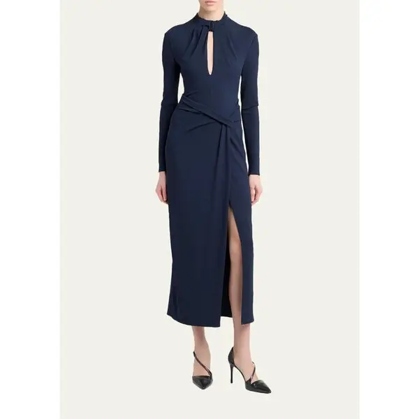 Giorgio Armani Twisted Keyhole Long-sleeve Midi Dress