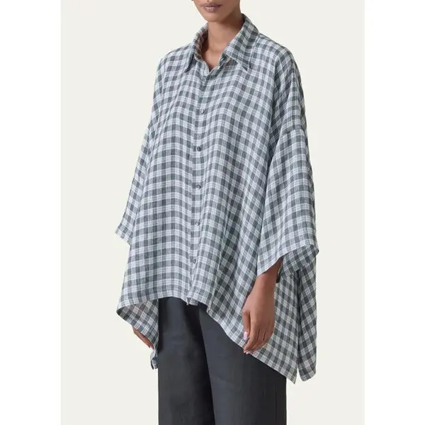Eskandar Linen Dps Short Sleeve Shirt With Collar Mid Plus Length