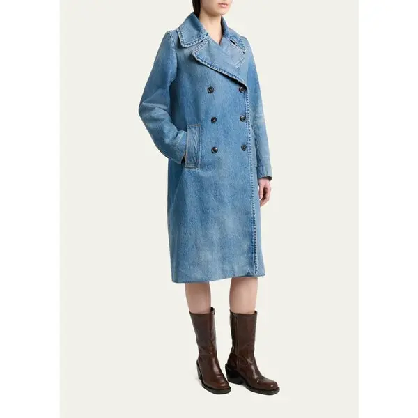 Dries Van Noten Riani Denim Double-breasted Long Coat - Blue