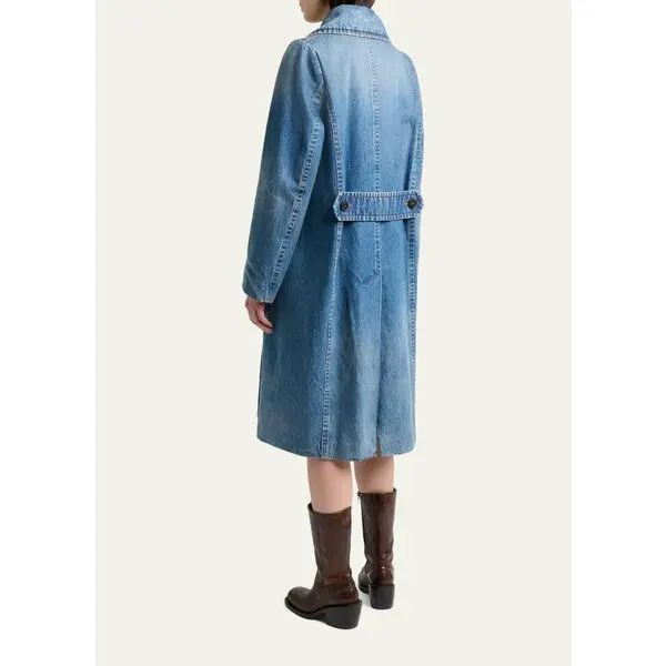 Dries Van Noten Riani Denim Double-breasted Long Coat - Blue