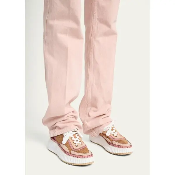 Chloé Nama Colorblocked Mesh And Mixed Leather Platform Sneakers