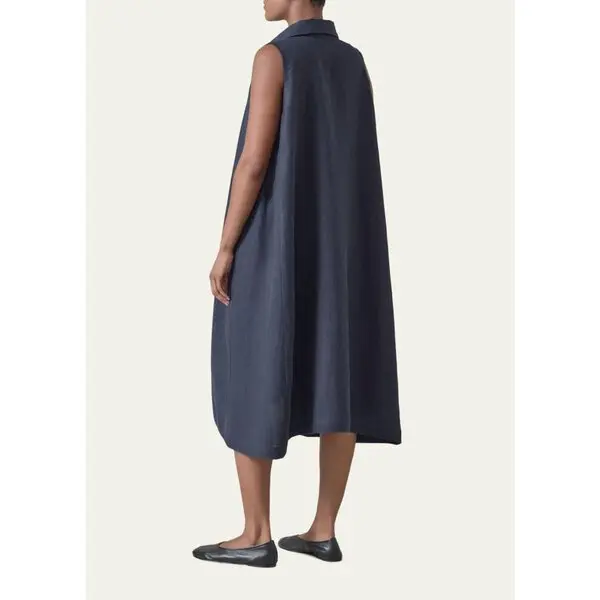 Eskandar Side Pleated Sleeveless Midi Shirtdress With Collar