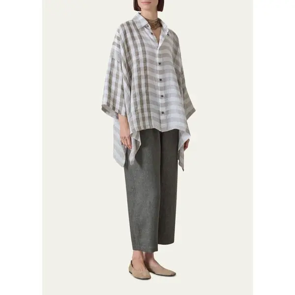 Eskandar Linen Double Pointed Sides Shirt With Collar Mid Plus