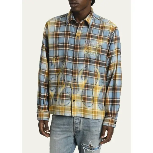 Amiri Cotton Plaid Ma Quad Flames Button-down Shirt