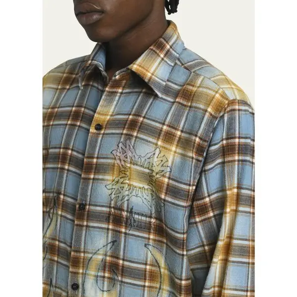Amiri Cotton Plaid Ma Quad Flames Button-down Shirt
