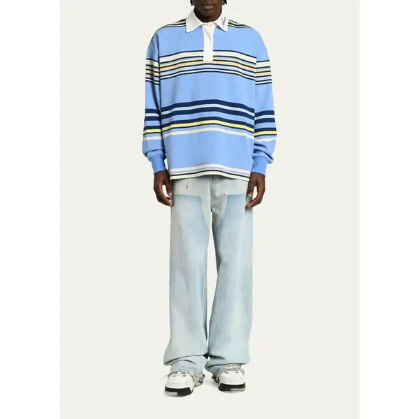 Amiri Cotton Multi-stripe Long-sleeve Polo Shirt