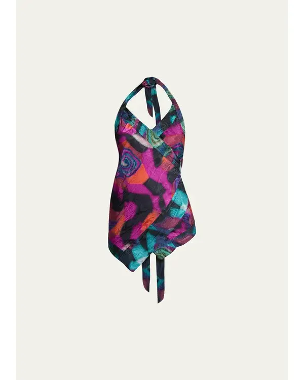 Dries Van Noten Halter Marble-print Top
