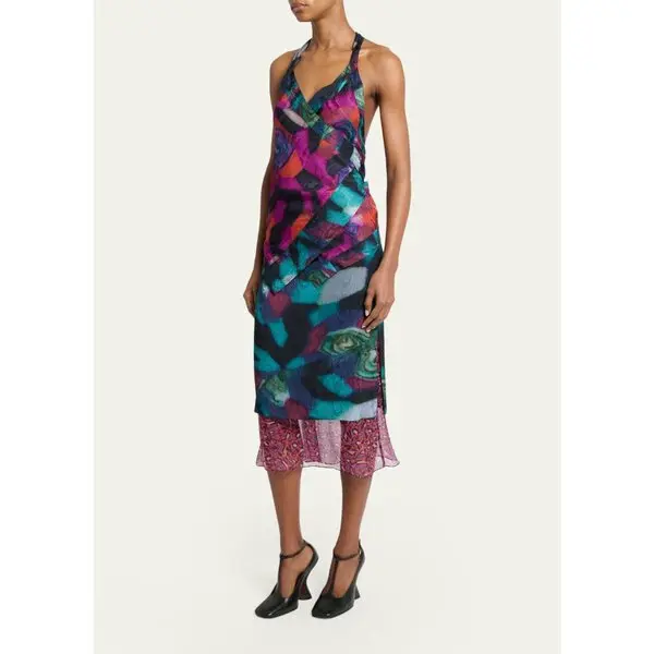 Dries Van Noten Halter Marble-print Top