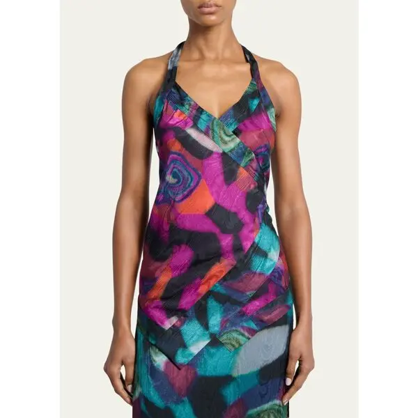 Dries Van Noten Halter Marble-print Top