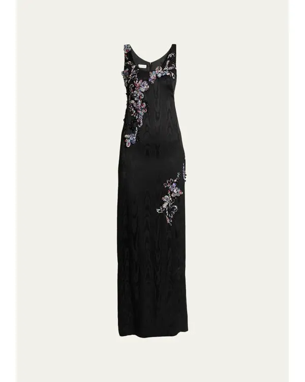 Dries Van Noten Sleeveless Embroidered Faille Column Gown