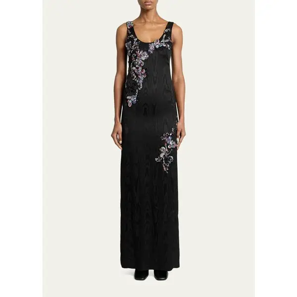 Dries Van Noten Sleeveless Embroidered Faille Column Gown