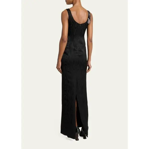 Dries Van Noten Sleeveless Embroidered Faille Column Gown