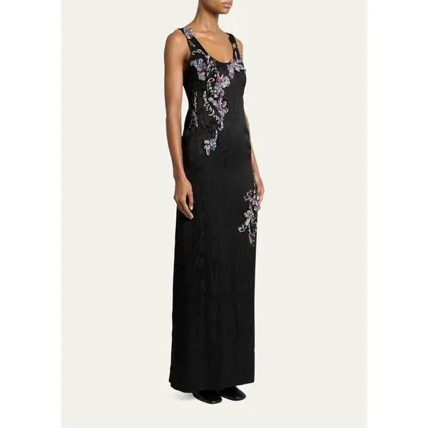 Dries Van Noten Sleeveless Embroidered Faille Column Gown