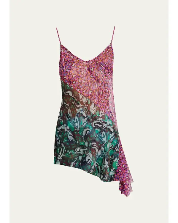 Dries Van Noten Crisanna Colorblock Silk Asymmetric Top