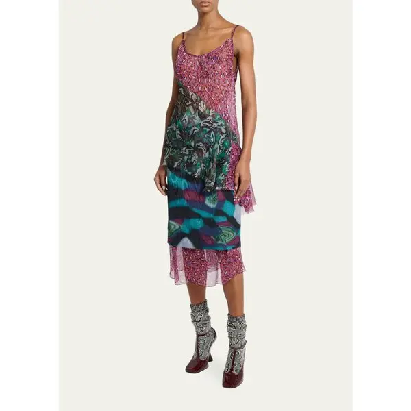 Dries Van Noten Crisanna Colorblock Silk Asymmetric Top