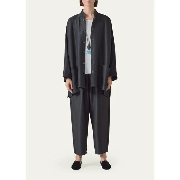 Eskandar Wide A-line Mandarin Jacket Long Length