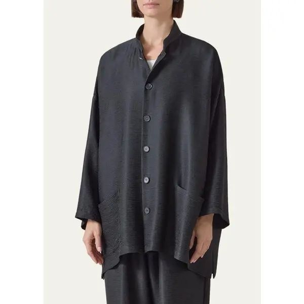 Eskandar Wide A-line Mandarin Jacket Long Length