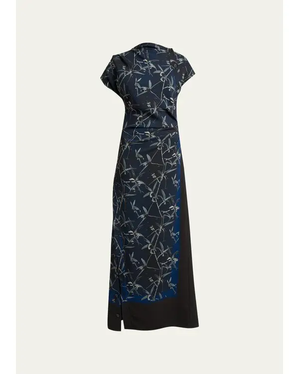 Proenza Schouler Anais Floral-print Gathered Button-side Maxi Dress - Ink Multi