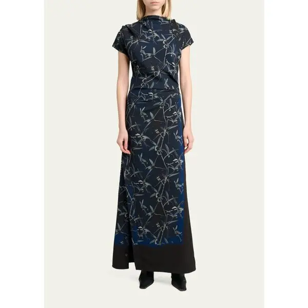 Proenza Schouler Anais Floral-print Gathered Button-side Maxi Dress - Ink Multi