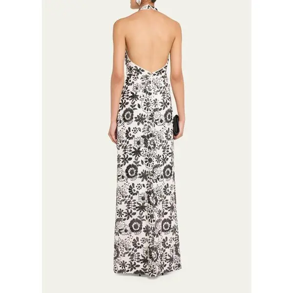 Ramy Brook Candice Floral Sequin Halter Gown