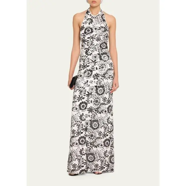 Ramy Brook Candice Floral Sequin Halter Gown