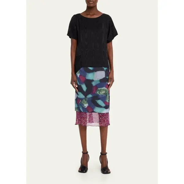 Dries Van Noten Caressa Moire Short-sleeve Blouse