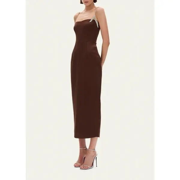 Rachel Gilbert Leora Crystal-strap Crepe Ankle Gown