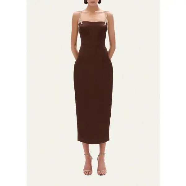 Rachel Gilbert Leora Crystal-strap Crepe Ankle Gown