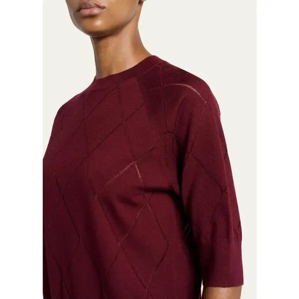 Dries Van Noten Diamond Knit Elbow-sleeve Crewneck Sweater
