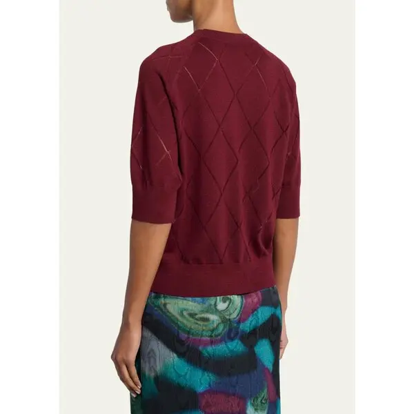 Dries Van Noten Diamond Knit Elbow-sleeve Crewneck Sweater