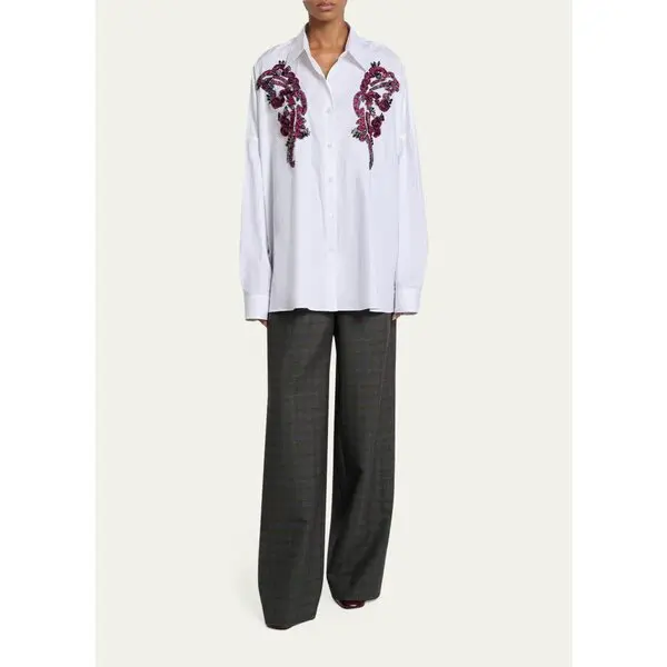 Dries Van Noten Embroidered Cotton Poplin Oversized Shirt