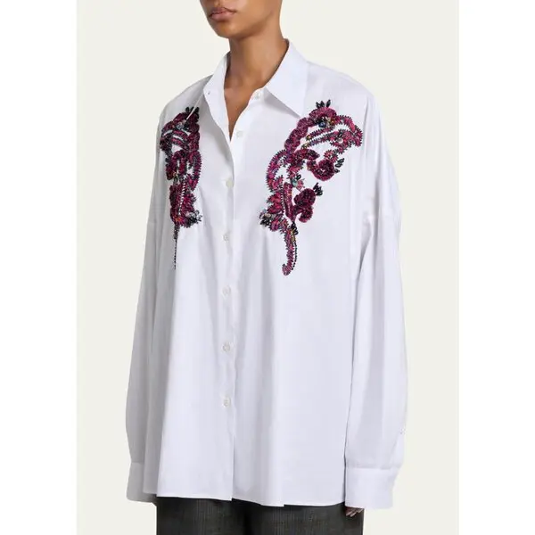 Dries Van Noten Embroidered Cotton Poplin Oversized Shirt