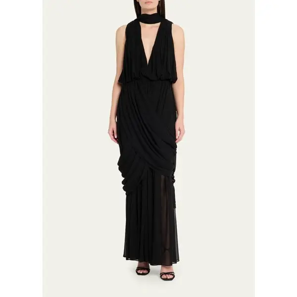 ET OCHS Arabella Plunging Draped Column Gown