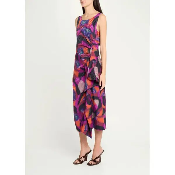 Dries Van Noten Dropps Sleeveless Ruched Ruffle Midi Dress