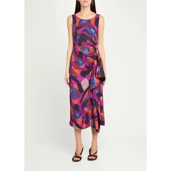 Dries Van Noten Dropps Sleeveless Ruched Ruffle Midi Dress