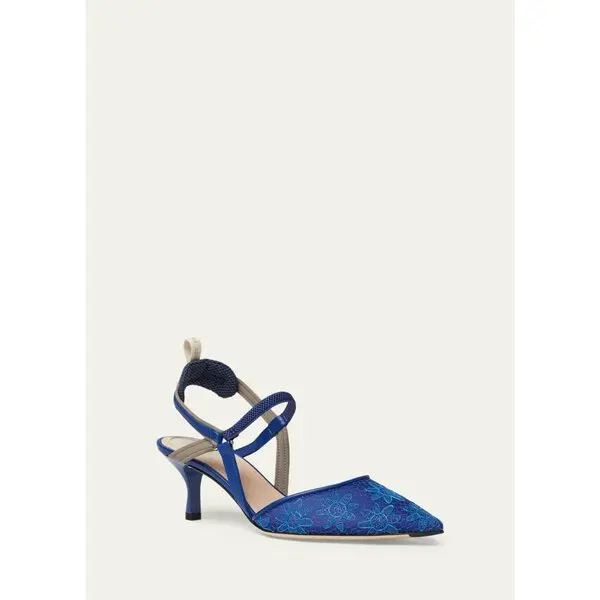 Fendi 55mm Colibri Floral Lace Slingback Pumps