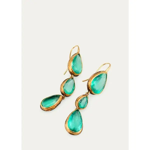 Judy Geib 18k Bright Colombian Pear-shaped Triple-dangle Earrings